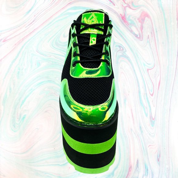 YRU | Shoes | Karazii Platform Sneakers In Black Green | Poshmark